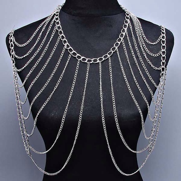 Jewelry | Shoulder Body Chain Harness Necklace Silver Chains | Poshmark